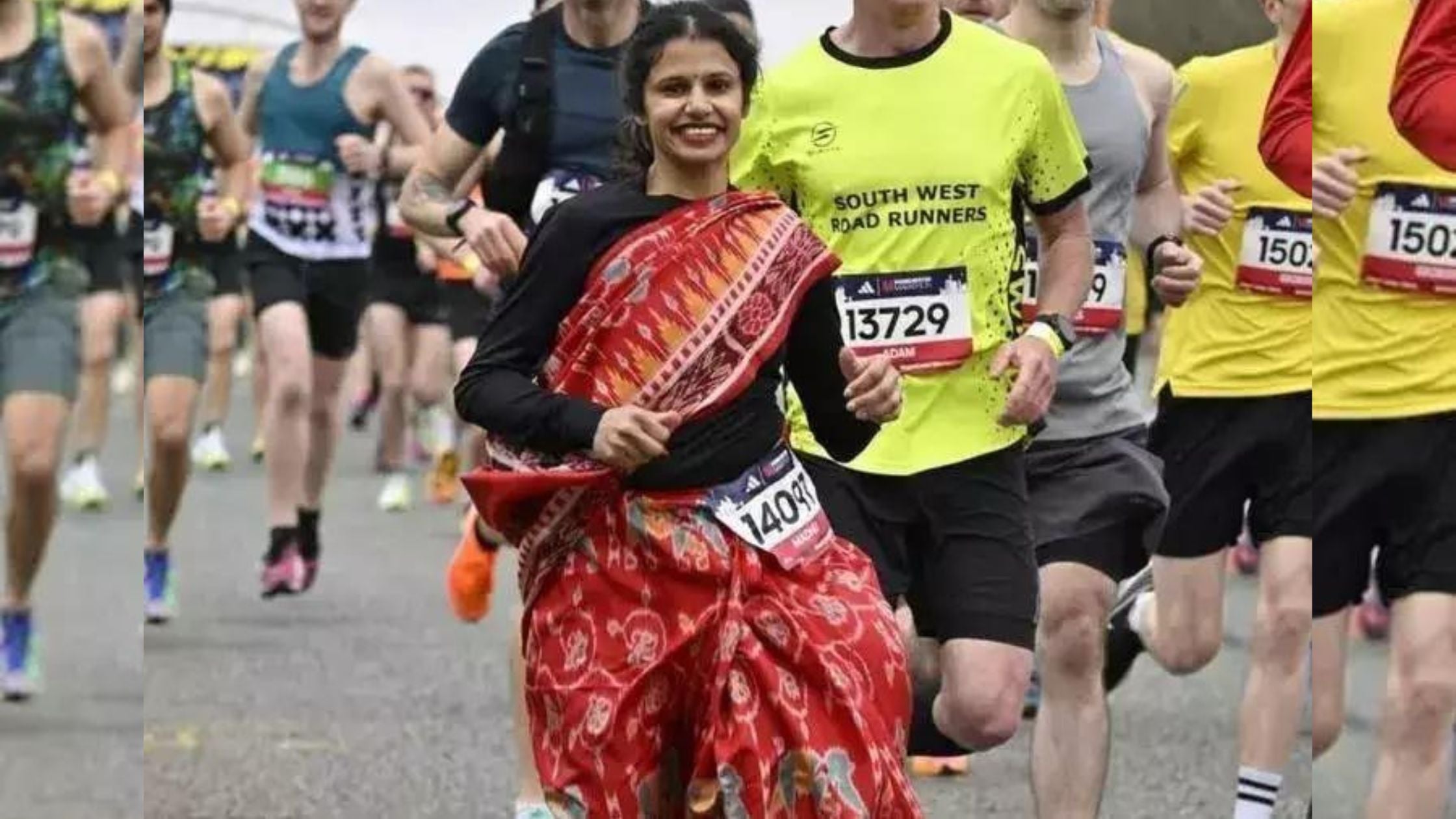 Indian Woman Completed Marathon in Saree in Manchester - Sacred Weaves