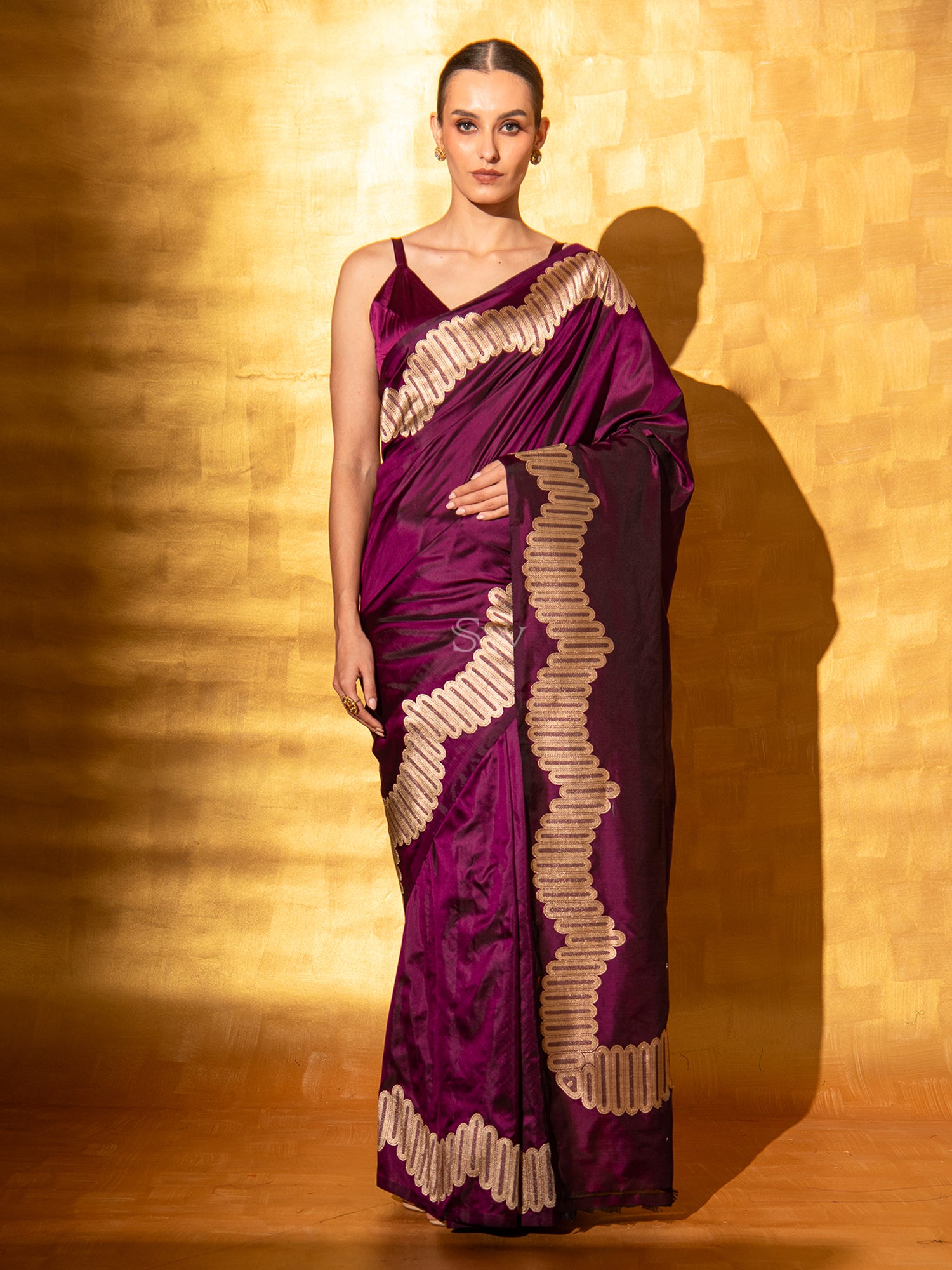 Wine Plain Katan Silk Handloom Banarasi Saree - Sacred Weaves - Sacred ...