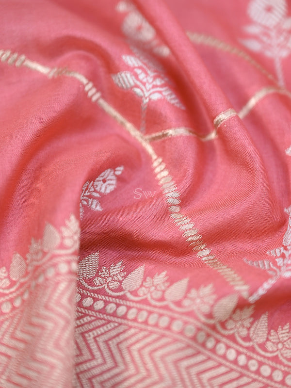 Pink Sona Rupa Katan Silk Handloom Banarasi Fabric - Sacred Weaves
