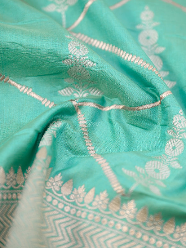 Sea Green Sona Rupa Katan Silk Handloom Banarasi Fabric - Sacred Weaves
