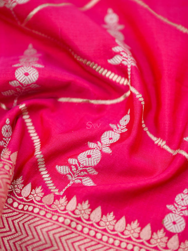 Pink Red Sona Rupa Katan Silk Handloom Banarasi Fabric - Sacred Weaves