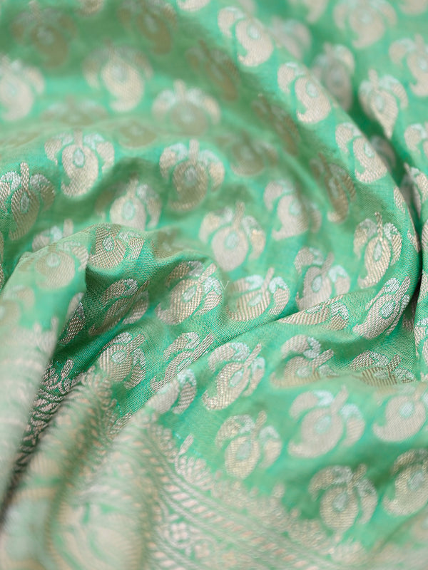 Green Sona Rupa Katan Silk Handloom Banarasi Fabric - Sacred Weaves
