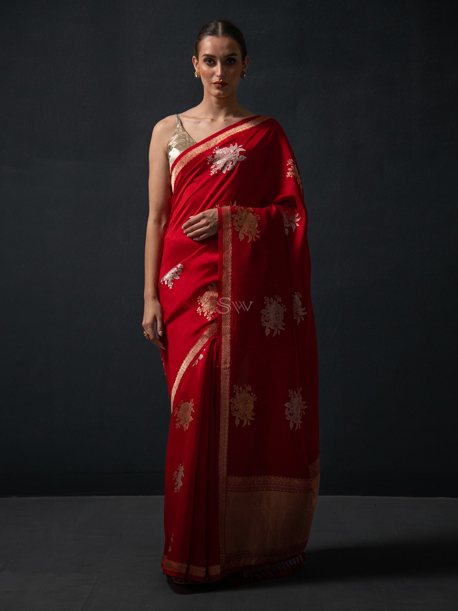 Red Boota Organza Silk Handloom Banarasi Saree - Sacred Weaves - Sacred ...