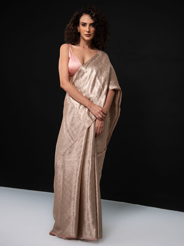 Dusky Pink Tissue Brocade Handloom Banarasi Saree - Sacred Weaves