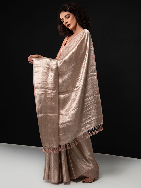 Dusky Pink Tissue Brocade Handloom Banarasi Saree - Sacred Weaves