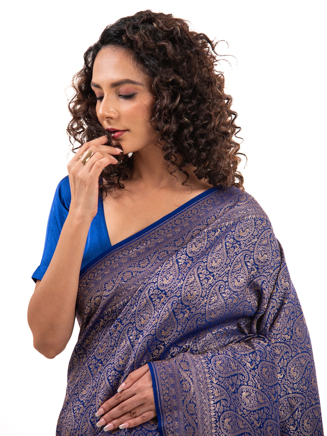 Dark Blue Jaal Crepe Silk Handloom Banarasi Saree– Sacred Weaves